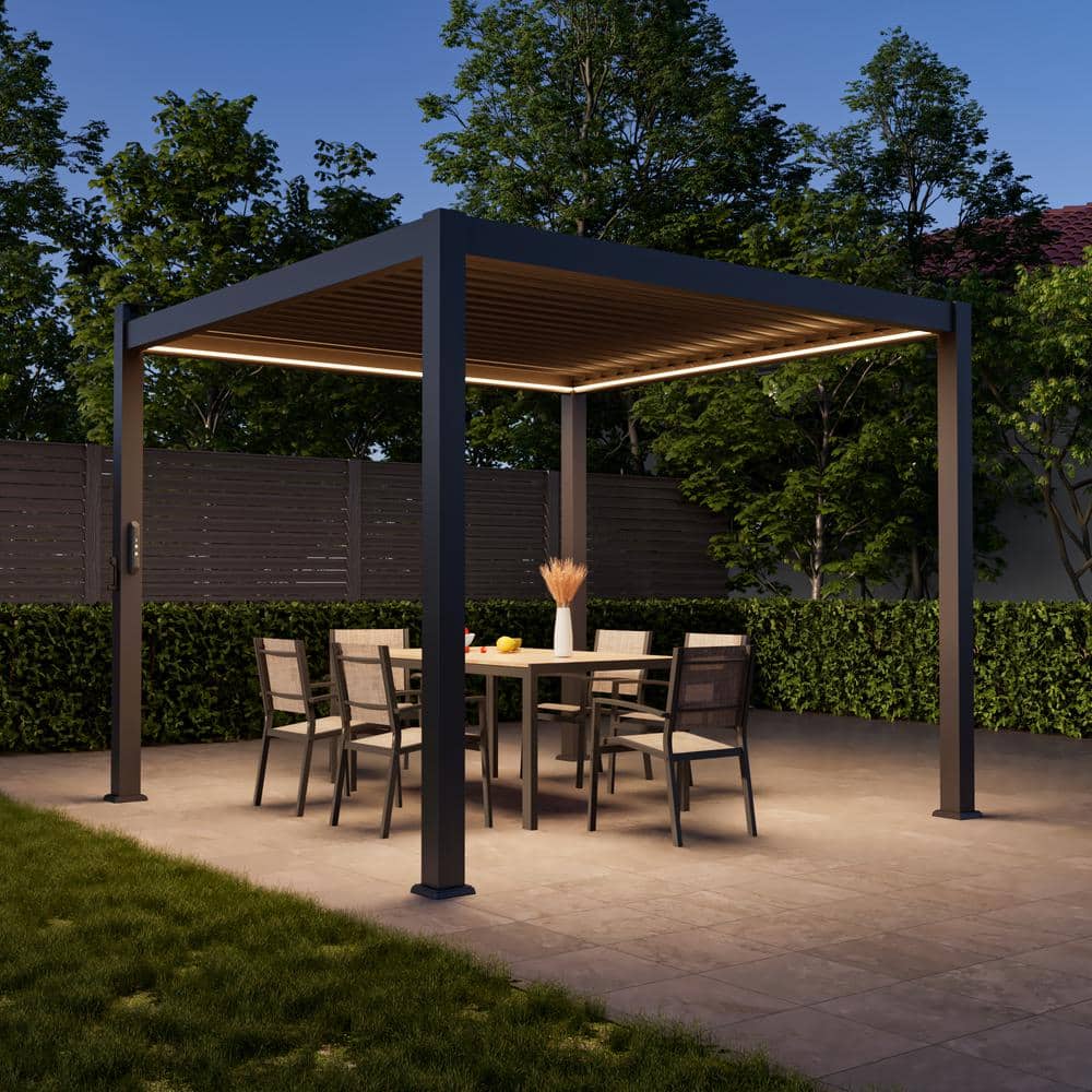 JOYESERY 10 ft. x 10 ft. Modern Steel Pergola with Adjustable Louvers ...
