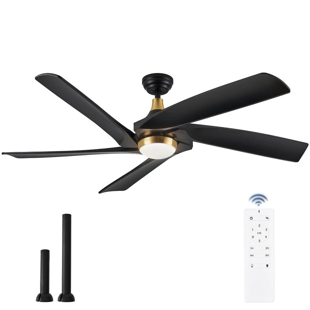 HINNIXY 60 in. Indoor Integrated LED Black Gold 5-Blade Standard Modern ...