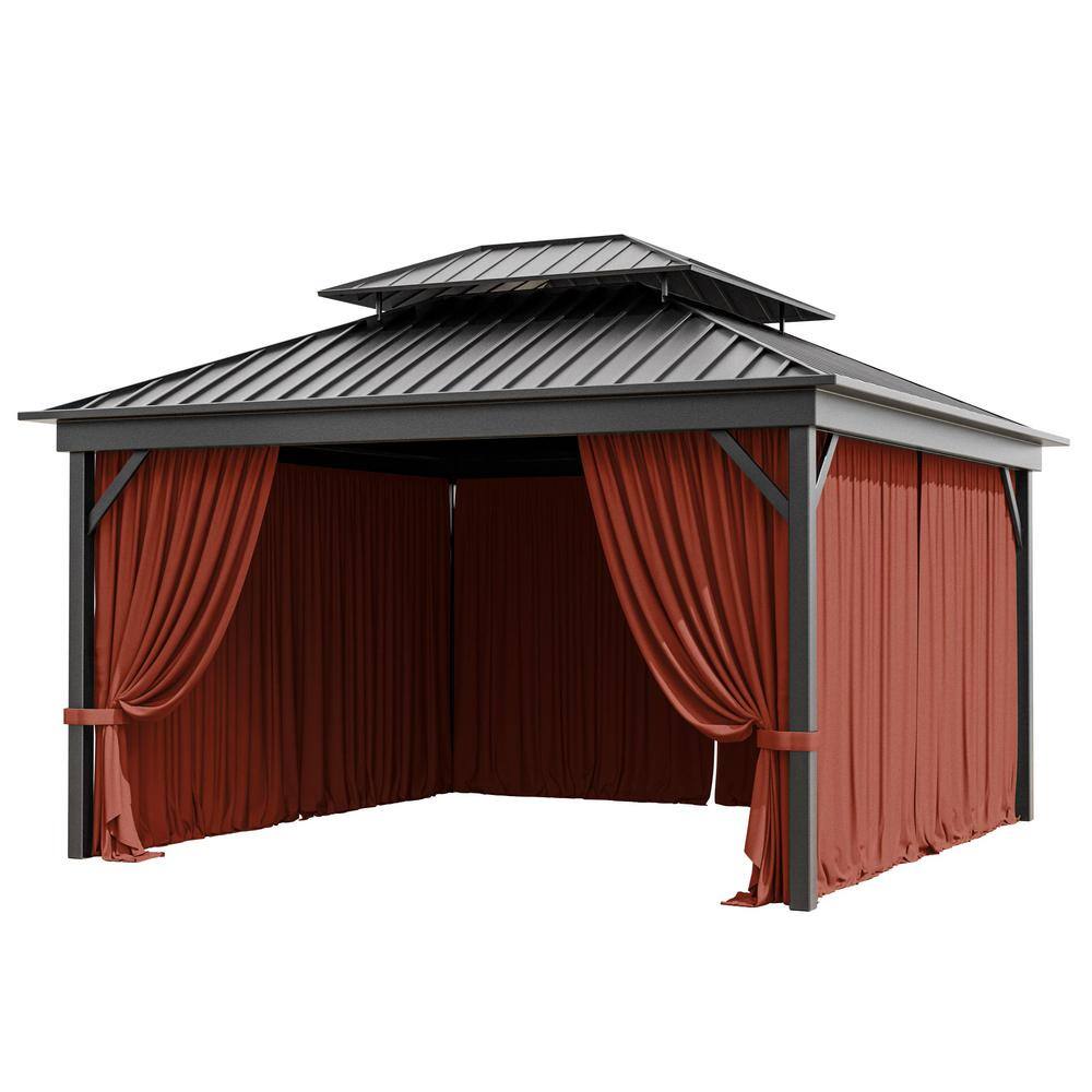 Kimunuk 12 ft. x 12 ft. Universal Outdoor Privacy Curtains, Gazebo Replacement with Zipper Terra ...