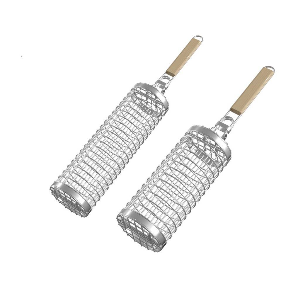 Primehome 304 Stainless Steel Rolling Grill Basket w/ Locking Lid ...