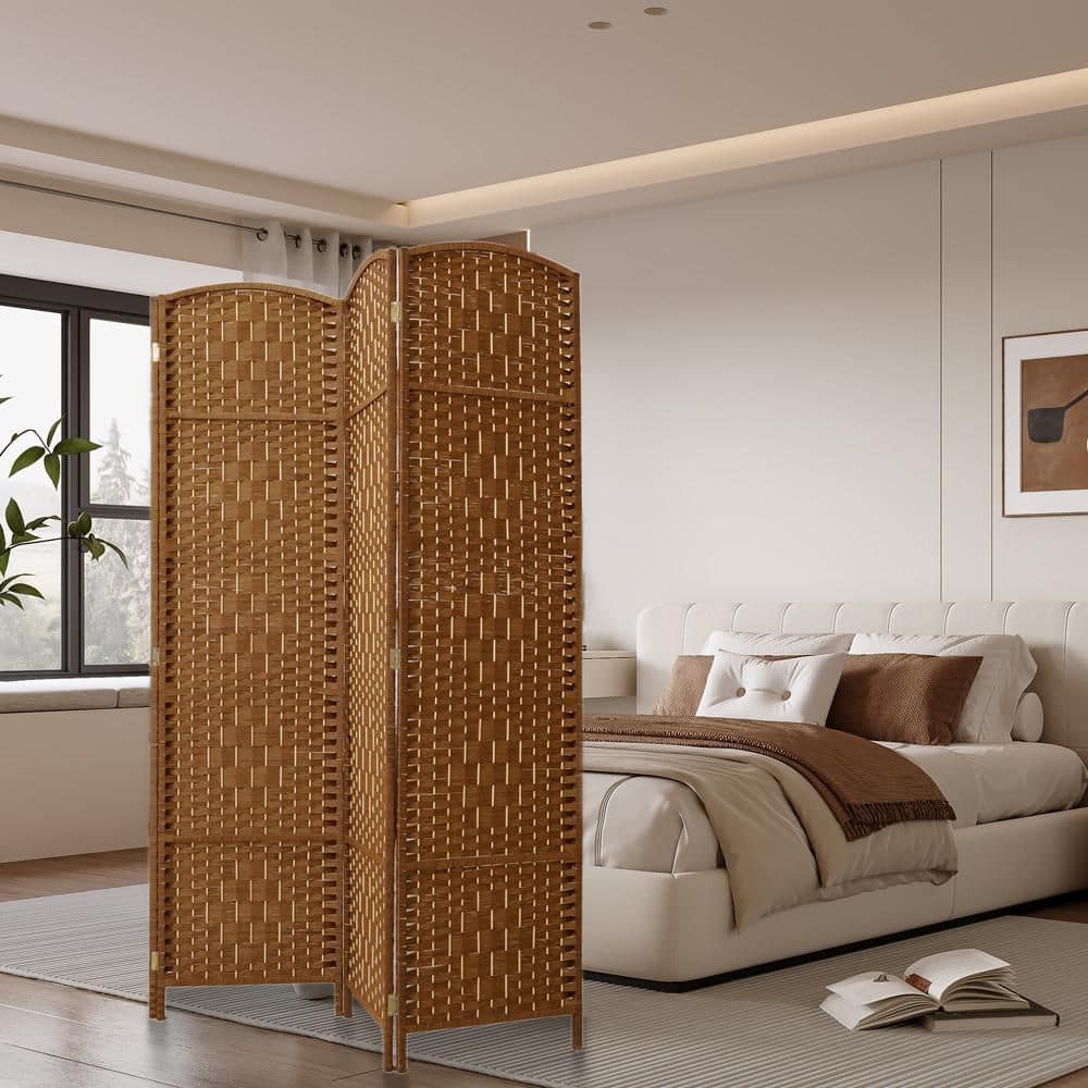 Seafuloy 71 in. Natural 4-Panel Natural Folding Room Divider, Hand ...
