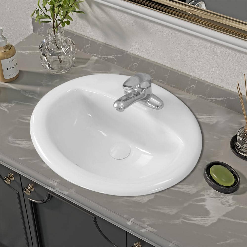 UNIKE Oakland 20 in. Drop-in Vitreous China Bathroom Sink in White with ...