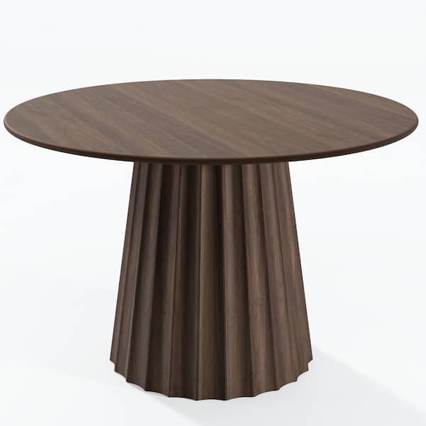 Lirago Round Walnut Wood 46 in. Column Base Dining Table Seats 4 HD ...