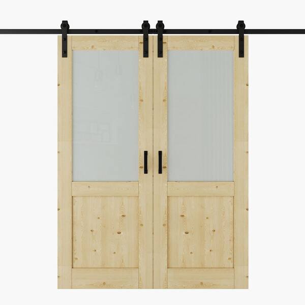 ARK DESIGN 48 in. x 80 in. 1/2-Lite Frosted Glass Solid Core Unfinished ...