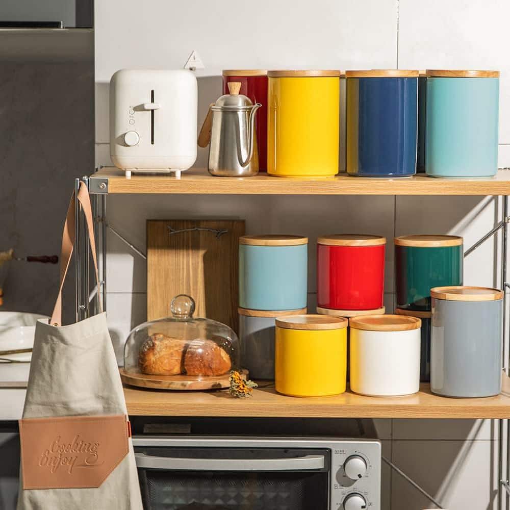 Anqtovp Set of 4 Kitchen Canisters Ceramic Food Storage Jar Stackable ...