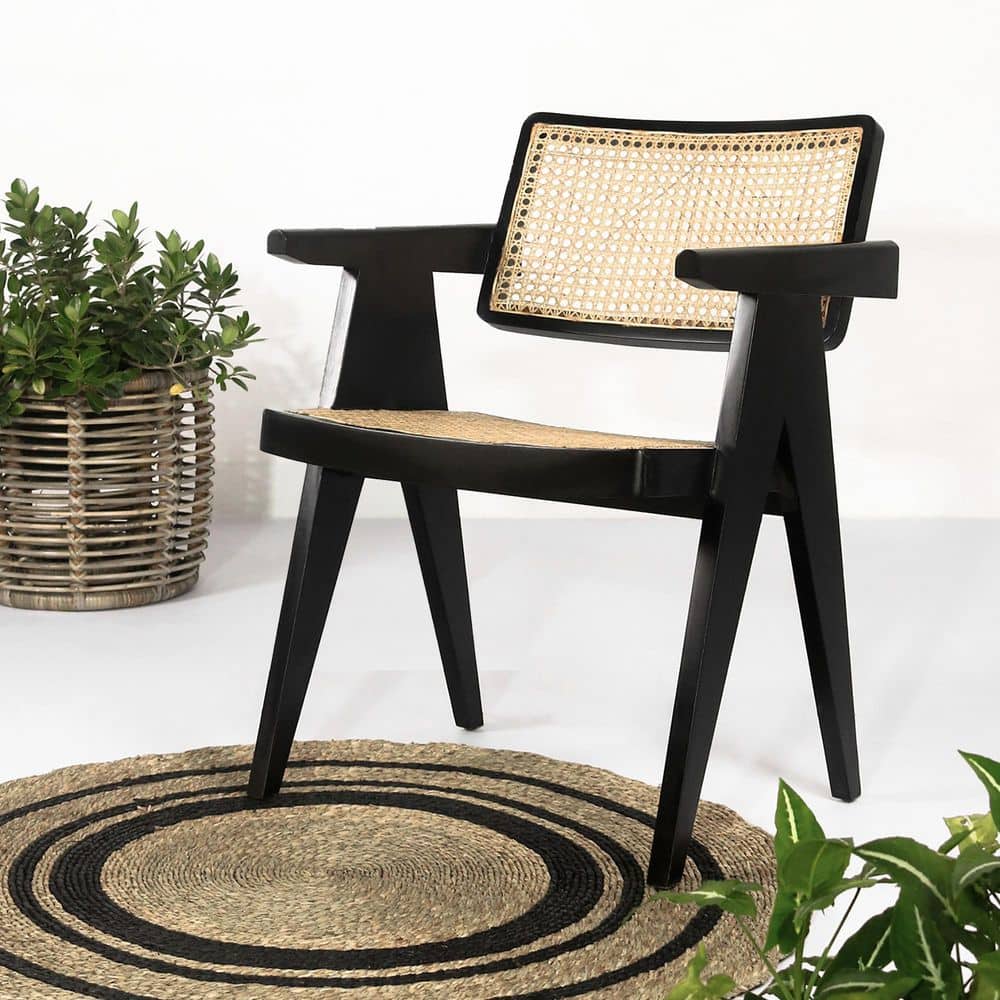 Warehouse of Tiffany Nacum Black Teak Wood and Natural Rattan Modern ...