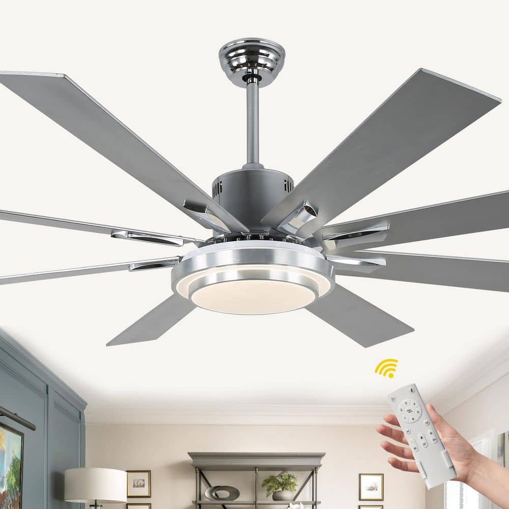 Oaks Aura Areo72 in. Indoor Modern Chrome Large Ceiling Fan with LED ...