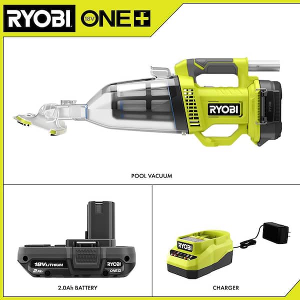 RYOBI ONE+ 18V Handheld Cordless Pool Vacuum Cleaner Kit with 2.0 Ah ...