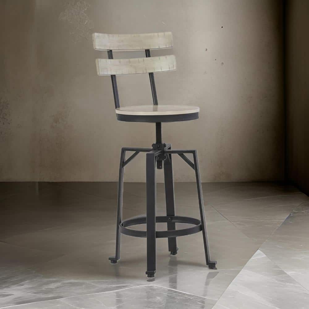 Benjara 35.5 in. Light Brown and Black High Back Metal Bar Stool with ...