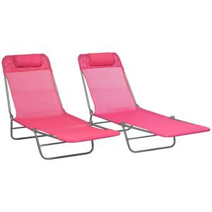 2-Piece Green Metal Outdoor Folding Chaise Lounge Chairs with 6 ...