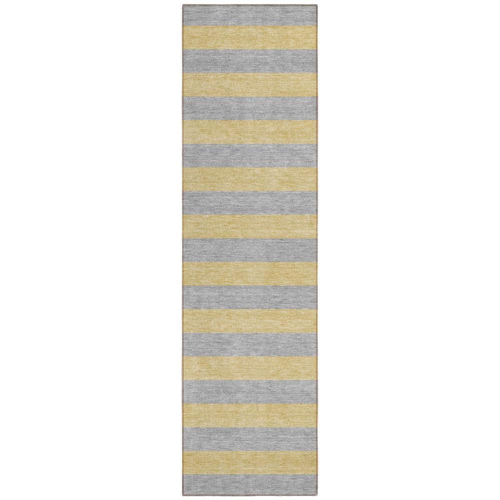 HomeRoots Silver 2 ft. x 8 ft. Woven Striped Polyester Runner Indoor ...