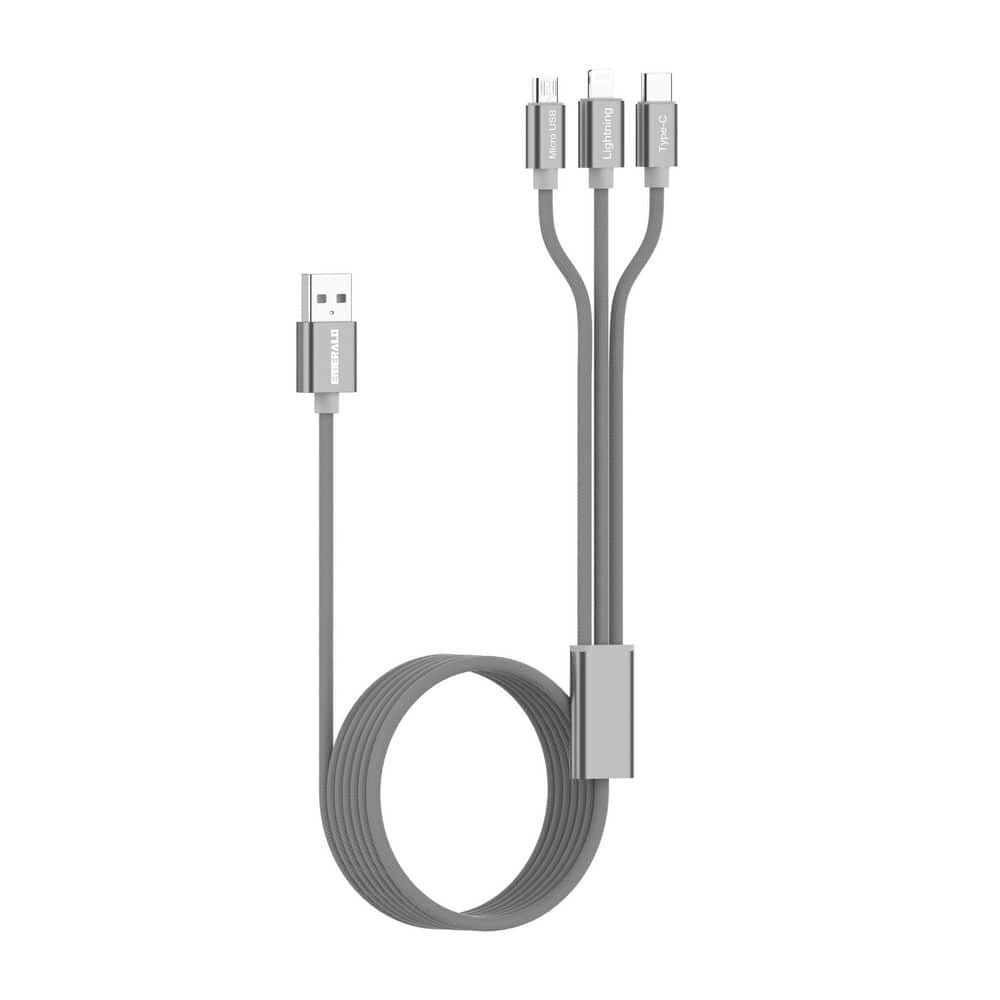 Emerald 10ft. 3-in-1 Cable for Lightning, USB-C and Micro-USB EE-3110 ...