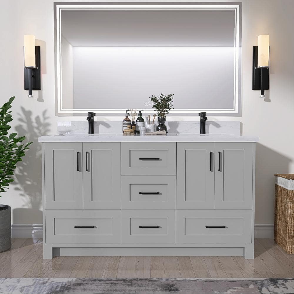 NTQ 60 in. W x 21.5 in. D x 33.5 in. H Bath Vanity Cabinet without Top ...