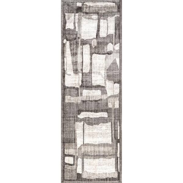 nuLOOM Chrissie Abstract Shapes Fringe Area Rug Gray 2' 8" ft. x 8' ft ...