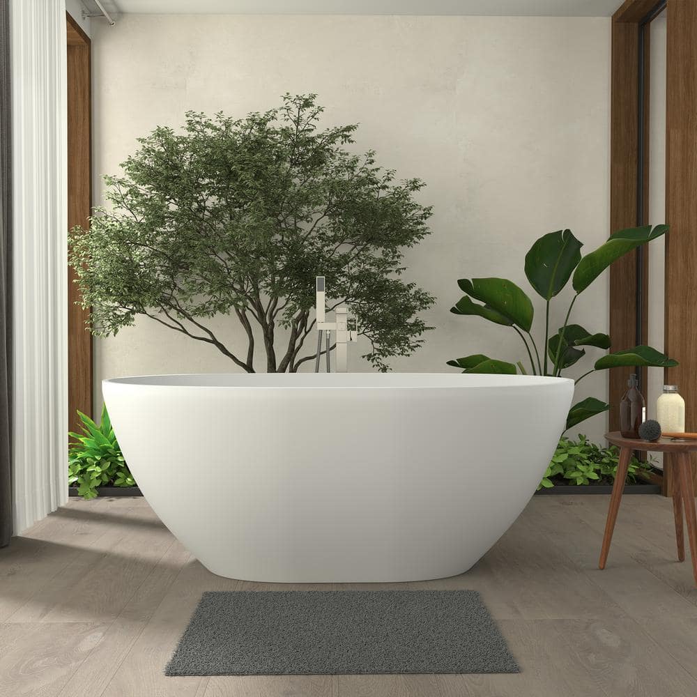 VANITYFUS 55 in. x 30 in. Stone Resin Flatbottom Solid Surface Non-Slip ...