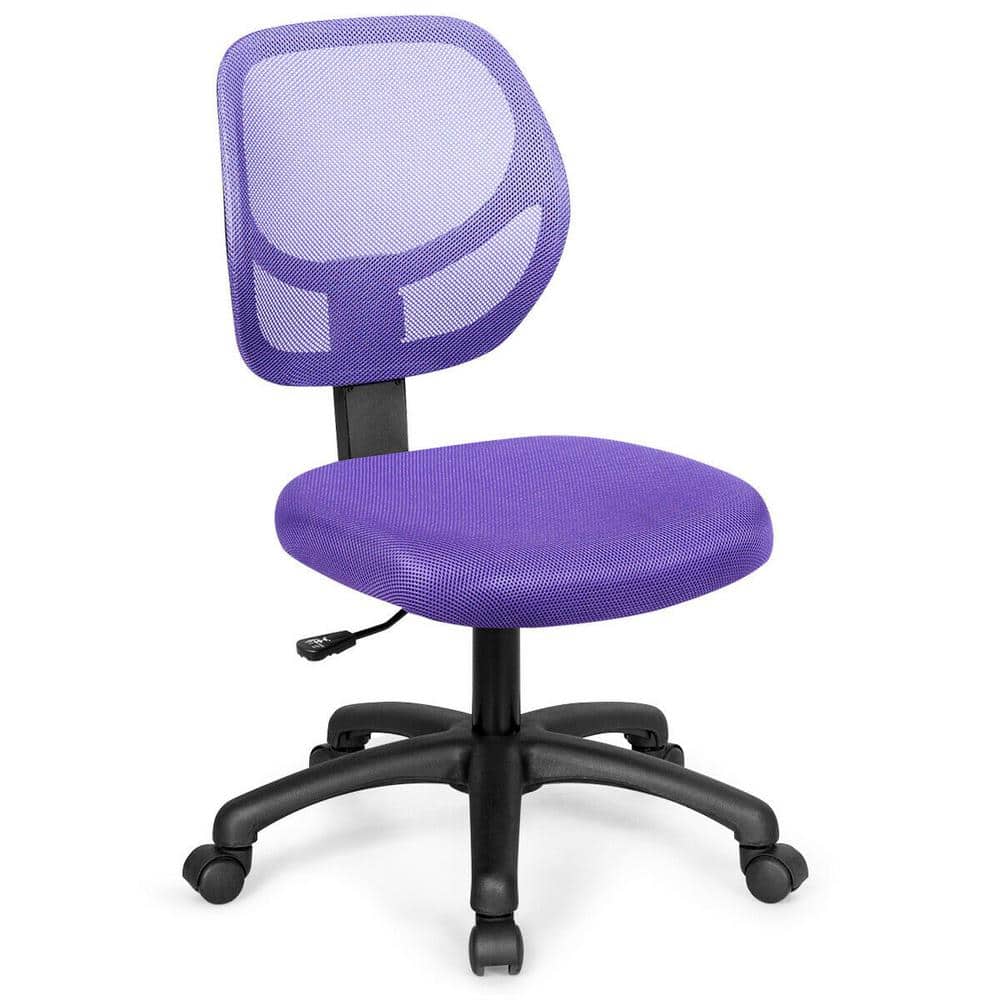 FORCLOVER Armless Low-Back Adjustable Mesh Purple Swivel Office Task ...