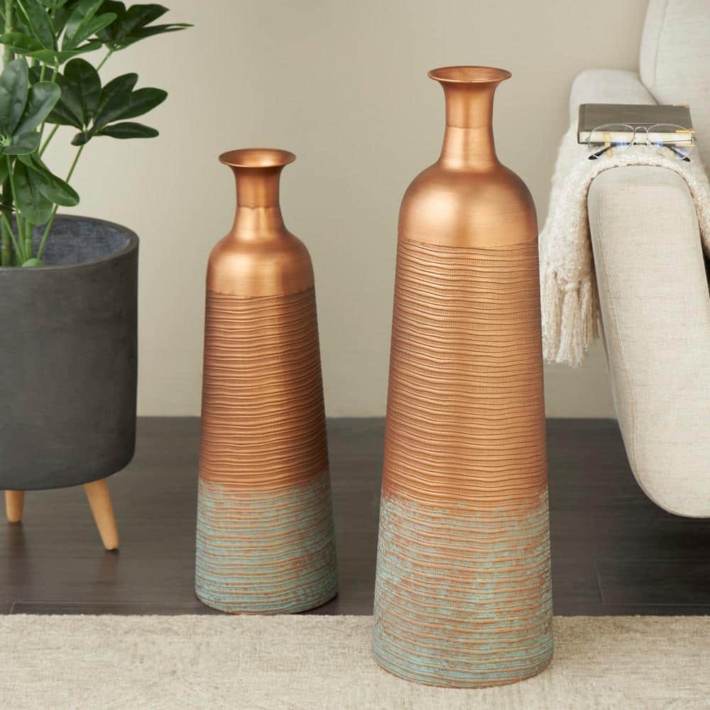 Litton Lane Copper Ribbed Textured Metal Decorative Vase with ...