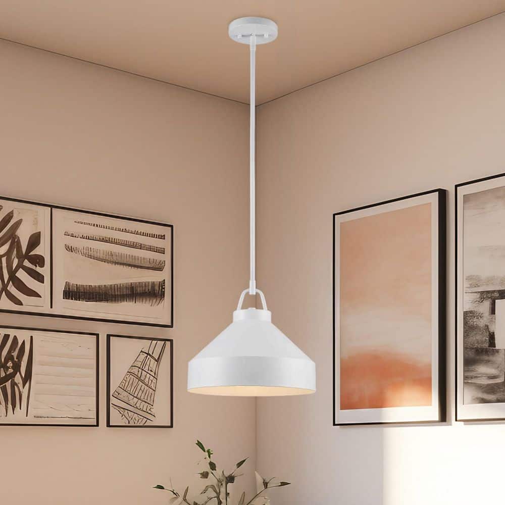 Bel Air Lighting Lowen 12 in. 1-Light White Pendant Light Fixture with ...