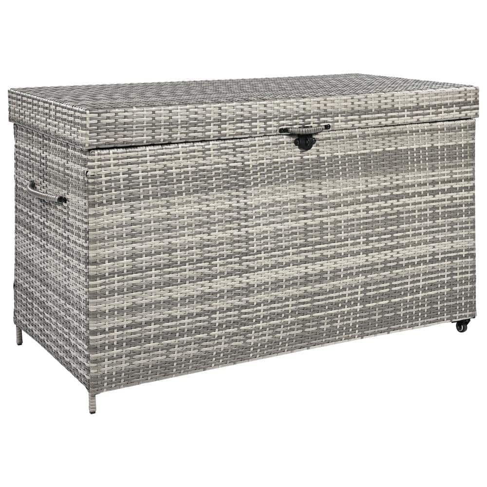 Zeus & Ruta 200 Gal. Gray Wicker Deck Box with Wheels Rattan Storage ...