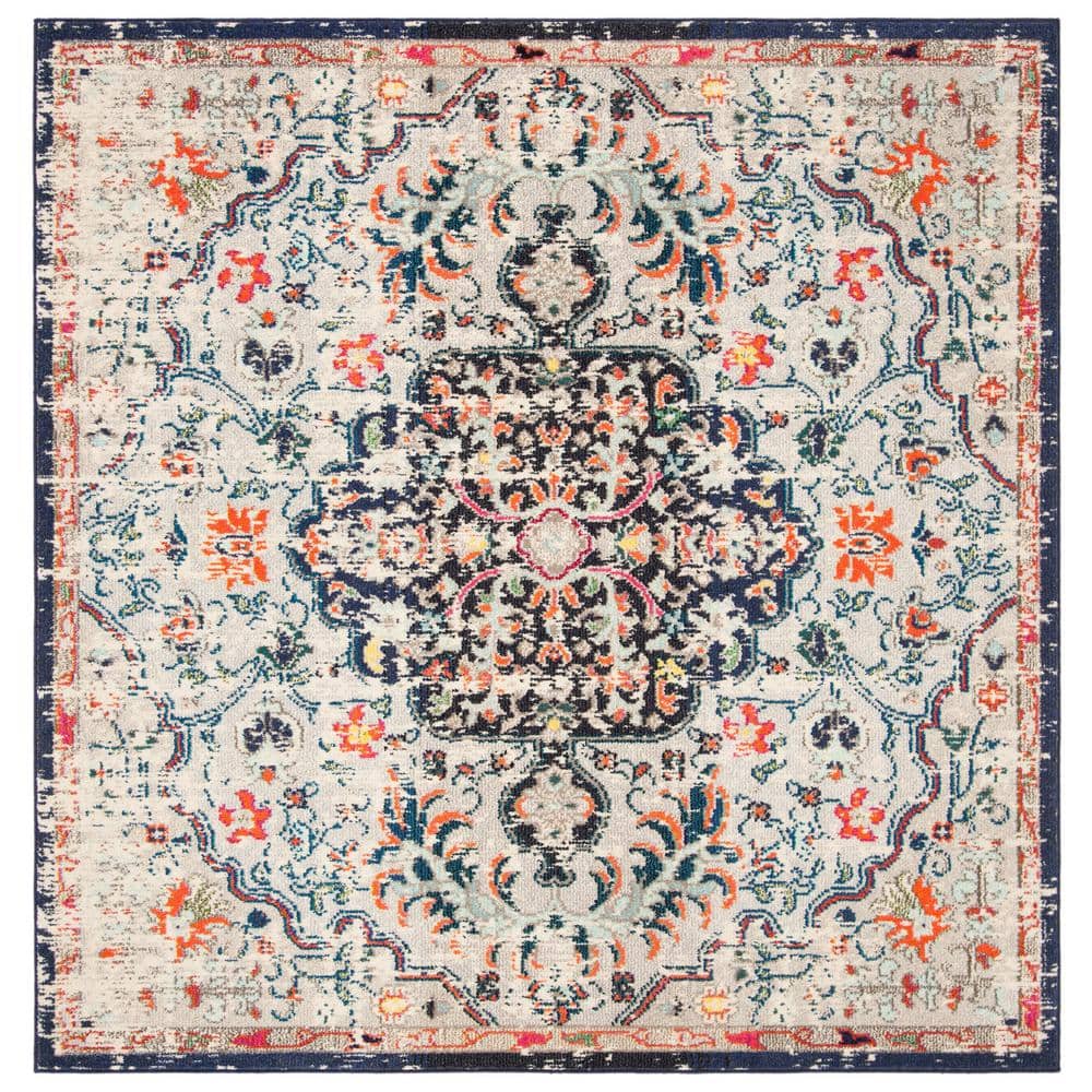 SAFAVIEH Madison Beige/Black 5 ft. x 5 ft. Square Border Area Rug ...
