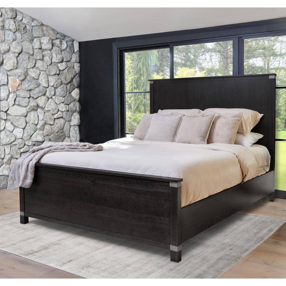 DEVON & CLAIRE Declan Black Wooden Frame King Panel Bed TP-171-BLK-0010 ...