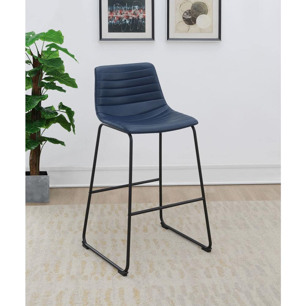 Coaster Zuni 30 in. Blue Solid Black Wood Bar Stool with Faux Leather ...