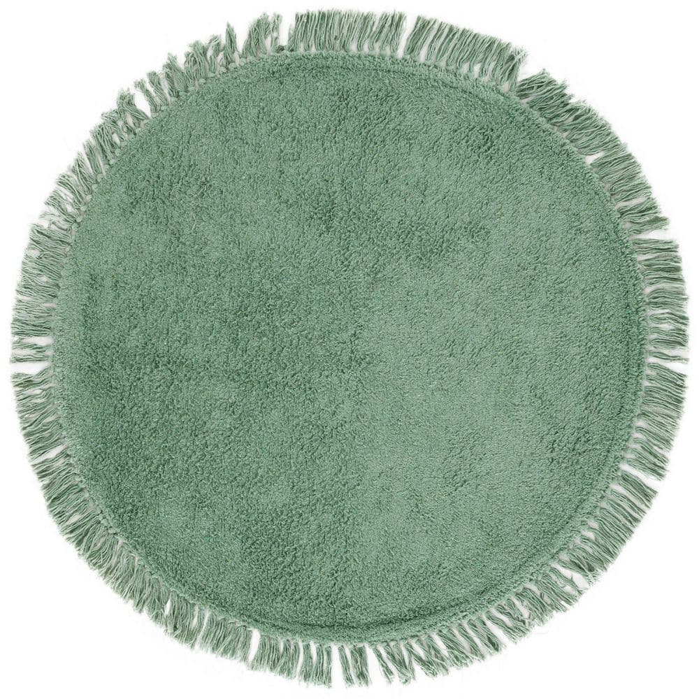 SAFAVIEH Easy Care Green 4 ft. x 4 ft. Green Modern Solid Fringe Round ...
