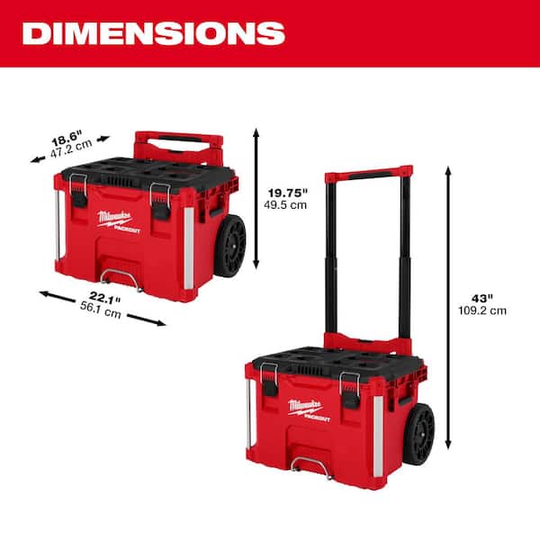 Milwaukee PACKOUT 22 in. Rolling Modular Tool Box LP Handleand 22 in. 3 ...
