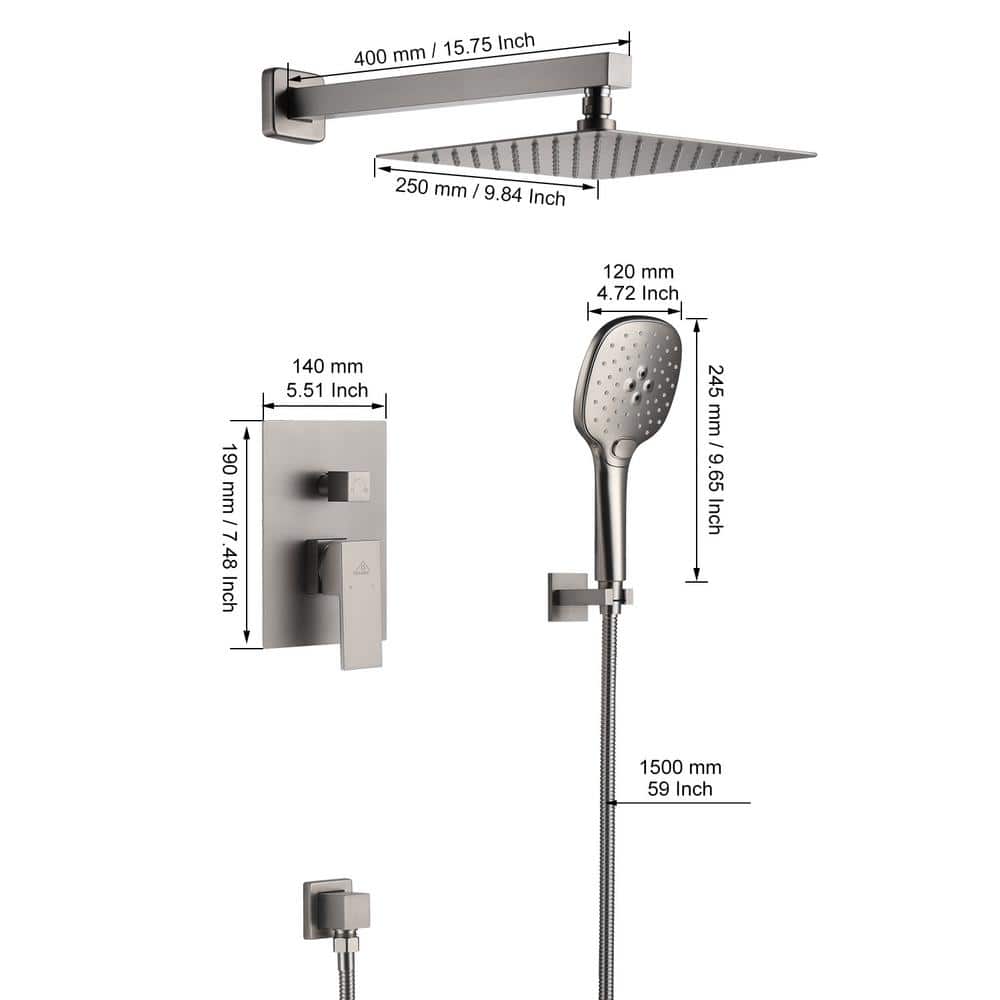 cadeninc 3-Spray 10 in. Dual Wall Mounted Shower Heads Shower System ...