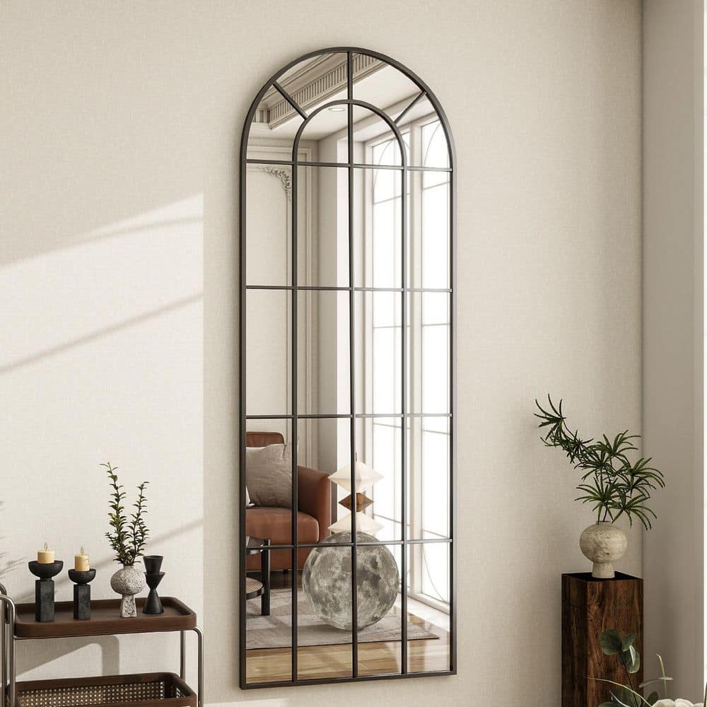 Reviews for XRAMFY 24 in. W x 65 in. H Modern Arched Metal Framed with Grids Black Full Length ...
