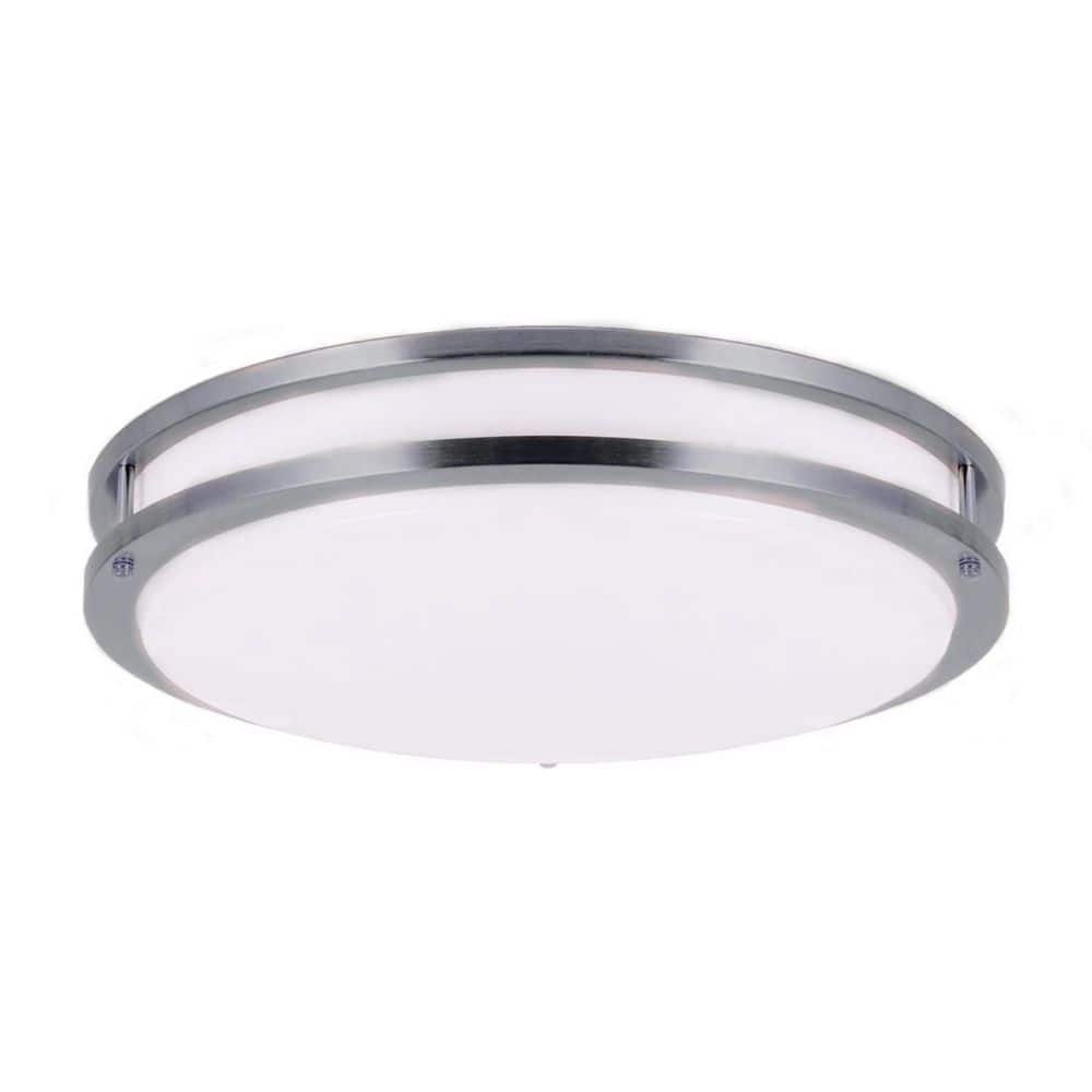 E ENERGETIC LIGHTING 12 in. Brushed Nickel Round Double Ring LED Flush ...