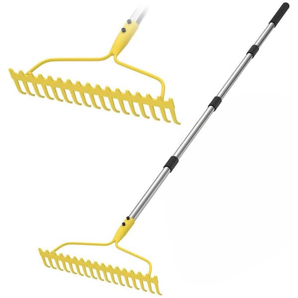 Misopily 6 ft. Stainless Steel Handle Metal Bow Rake with 17-Tines ...