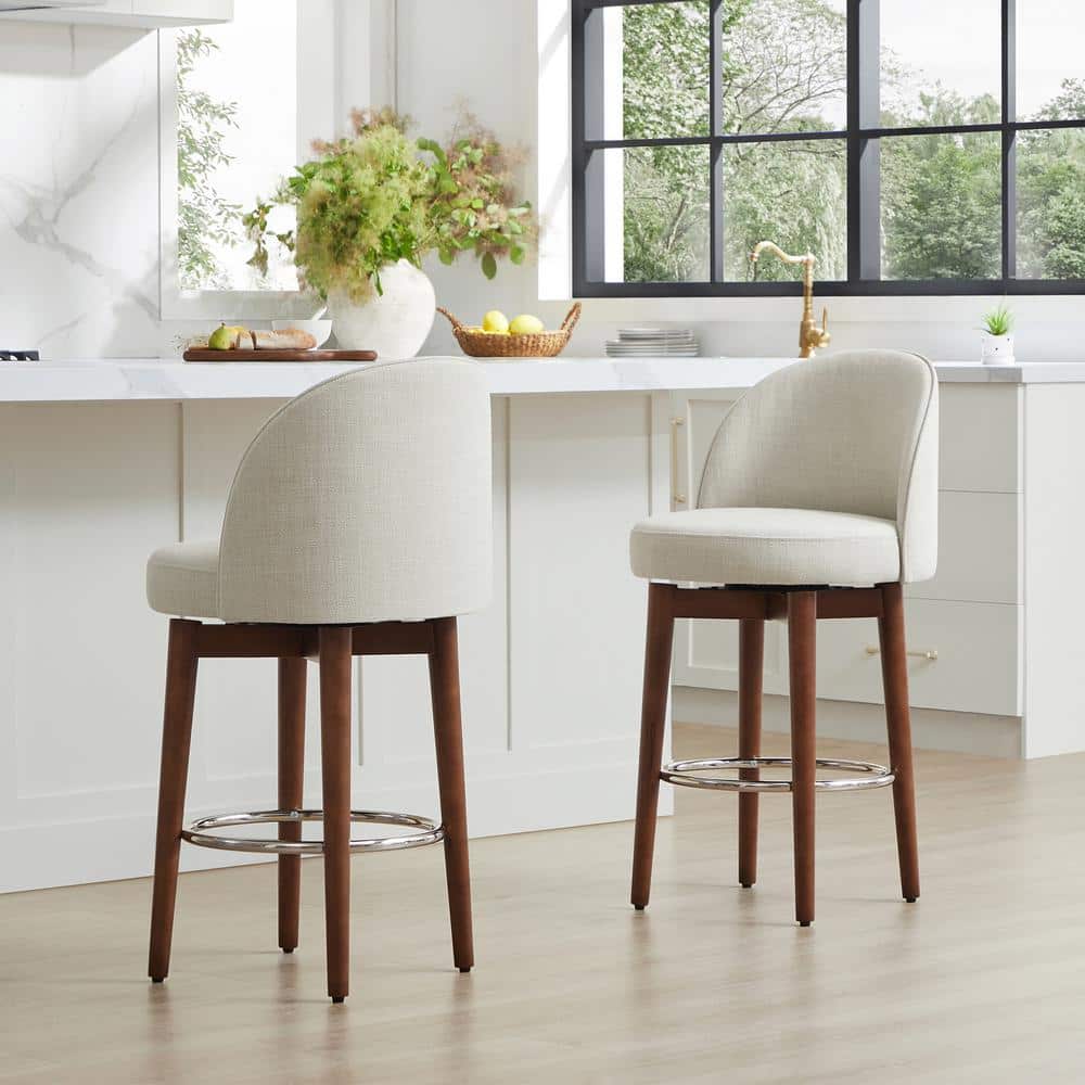 Spruce & Spring 26 in. Matti Linen High Back Wood Swivel Counter Stool ...