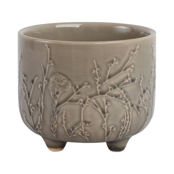 Liv & Skye Ivory Ceramic Round Flower Branches Decorative Pot Planter ...