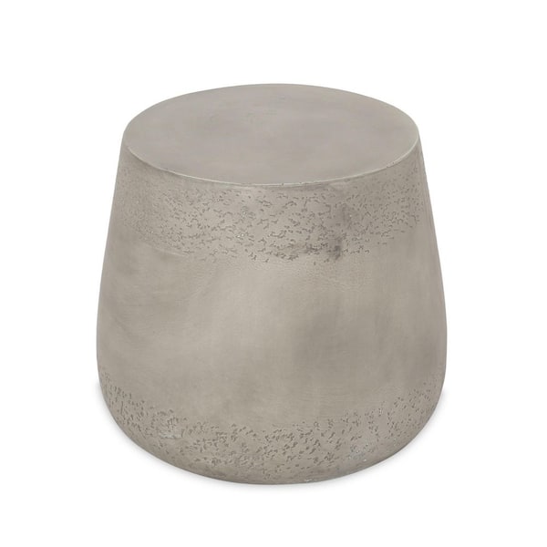 Light Gray Magnesium Oxide Boho Drum Accent Table-Indoor/Outdoor ...