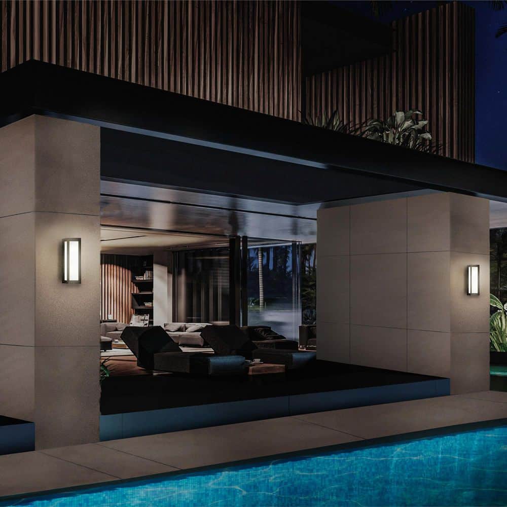 WAC Lighting Argo 16 in. Black Indoor/Outdoor Hardwired Lantern Wall ...
