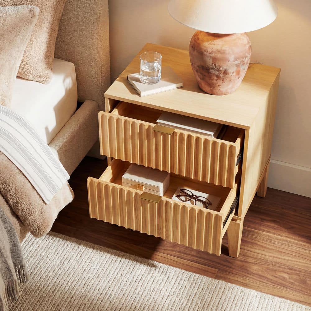 CHRISTOPHER KNIGHT HOME Mirembe Natural 2-Drawer Wood Nightstand with 4 ...