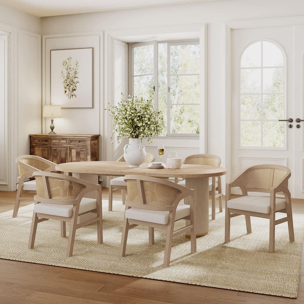 CHRISTOPHER KNIGHT HOME Tammy 7-Piece Light Ash Oval Wood Top Dining Table Set Seats 6 and Beige ...