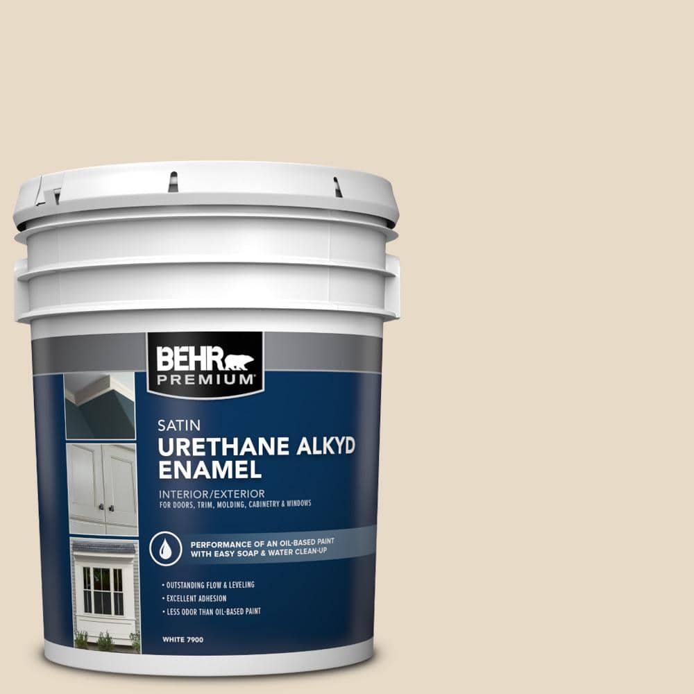 BEHR PREMIUM 5 gal. #AE-13 Baja White Urethane Alkyd Satin Enamel ...