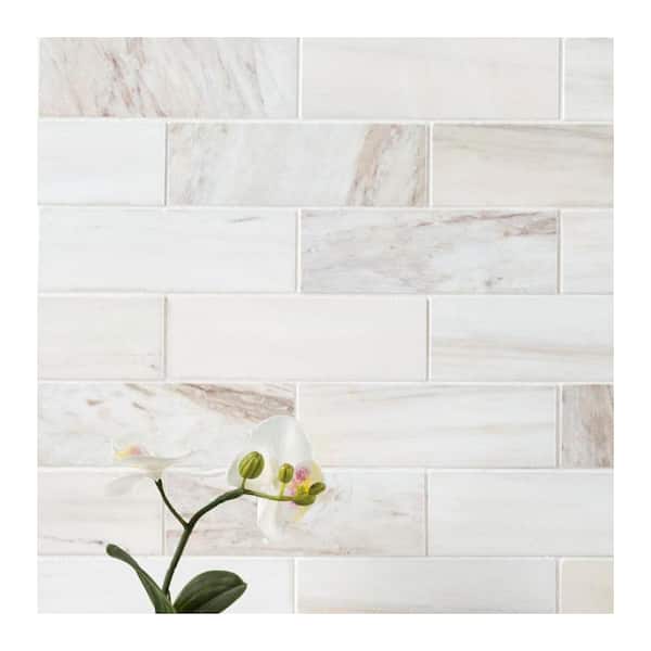 MSI Angora Subway 12 in. x 12 in. Polished Marble Mesh-Mounted Mosaic ...