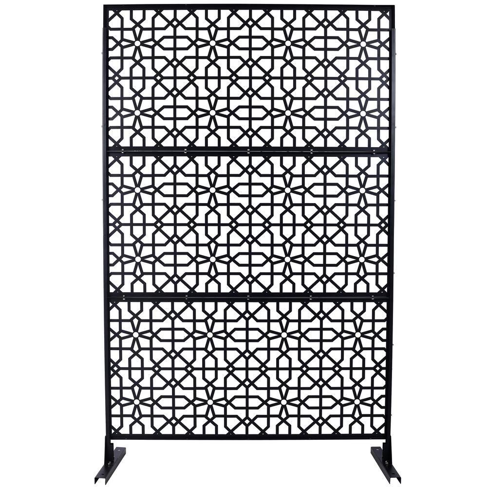 Zeus & Ruta 6.3 ft. H x 4 ft. W Black Metal Privacy Screen Freestanding ...