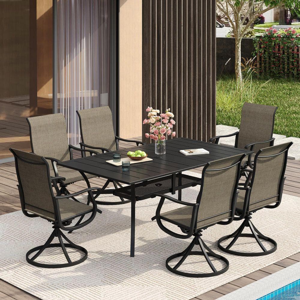 vicllax 7-piece Metal Outdoor Dining Set with 59.2 in. Black Rectangle ...