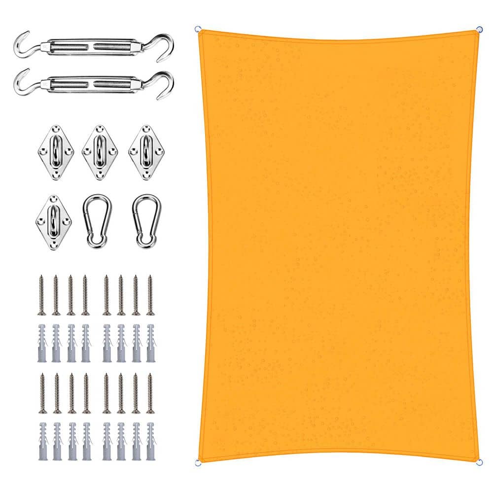 ROYAL SHADE 7 ft. x 12 ft. Rectangle Waterproof Shade Sail with Hardware Kit-Yellow RSK-TADR712 ...
