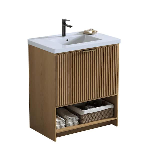 Jing Stone 30 inches Single Freestanding Oak Grey Bath Vanity with ...