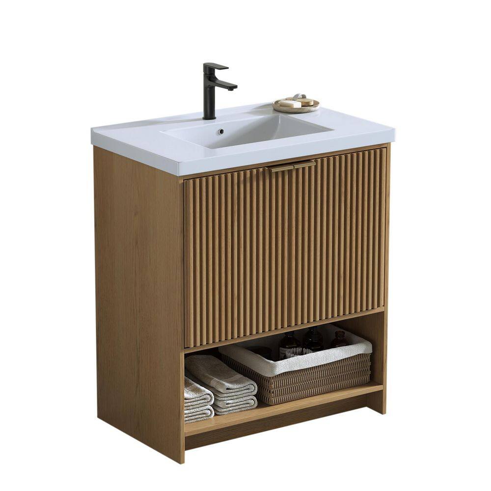 GALLYA DECOR INC Jing Stone 30 inches Single Freestanding Oak Grey Bath ...