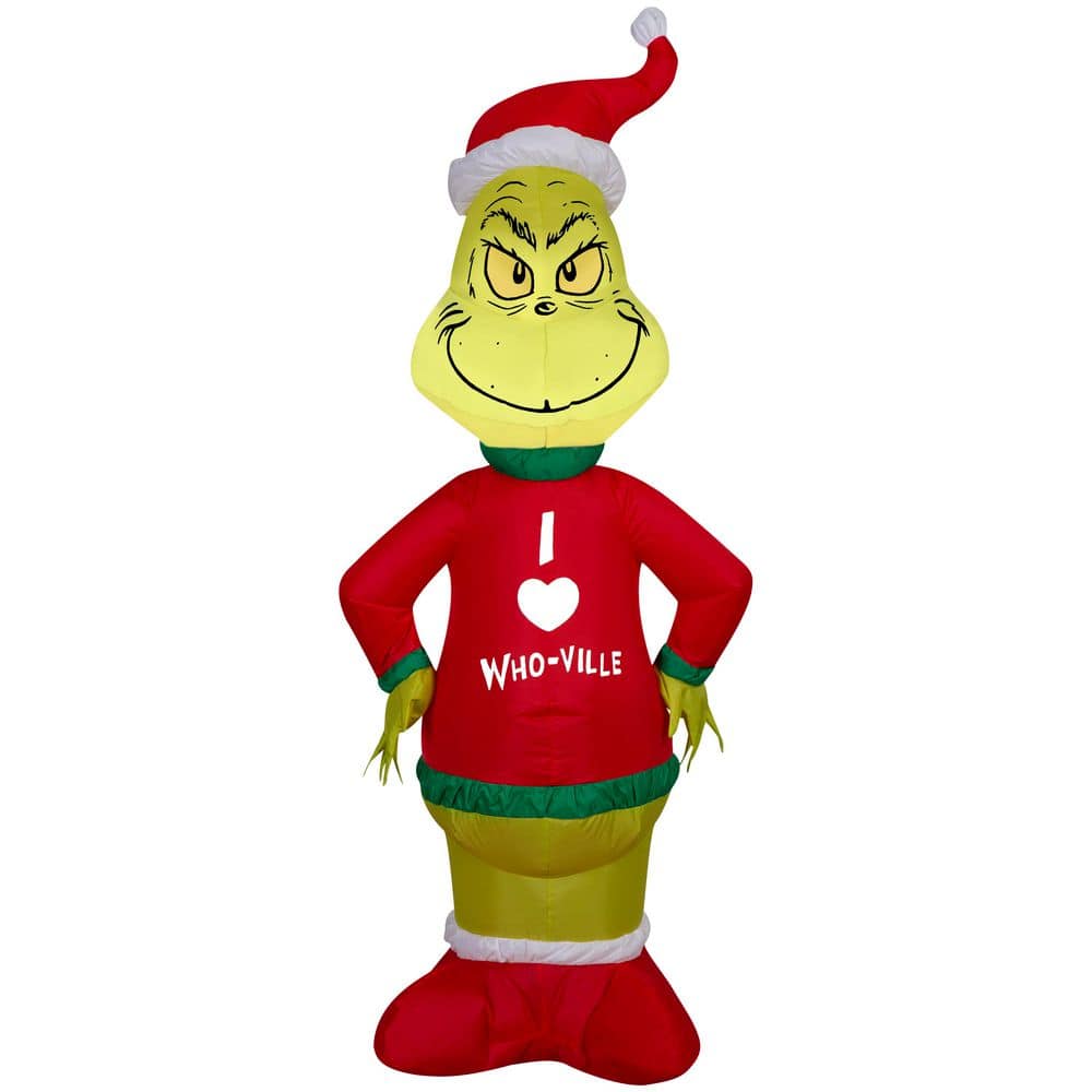 Gemmy 4 ft. Tall x 1.3 ft. Wide Airblown Grinch in WhoVille Sweater ...