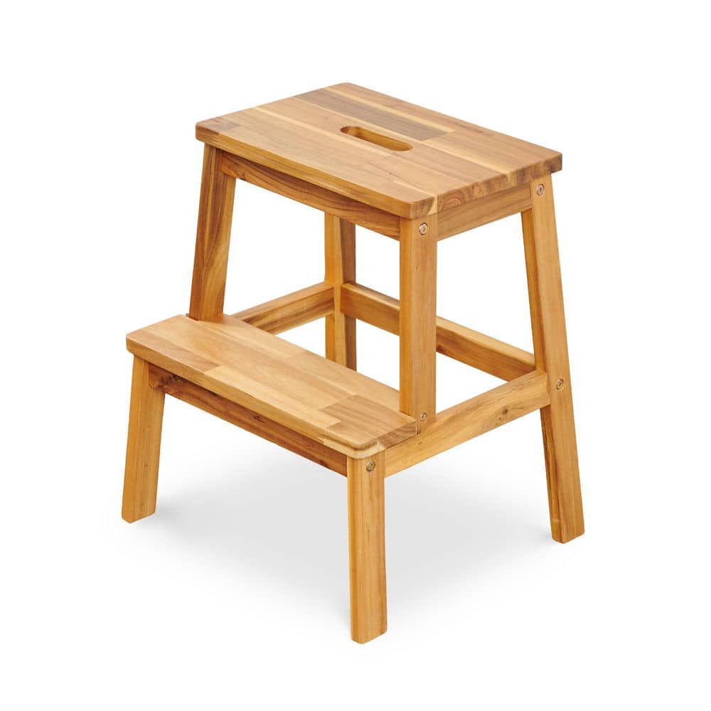Tatayosi 2-Step Wooden Step Stool Ladder 350 lbs. Load Capacity (8 ft ...