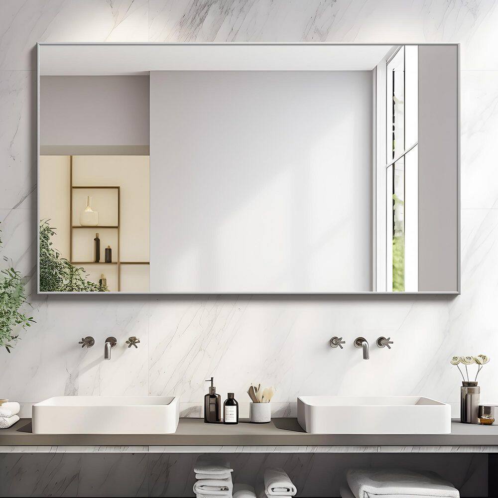 Wooakway Silver 35 in. W x 59 in. H Rectangular Metal Framed Full ...
