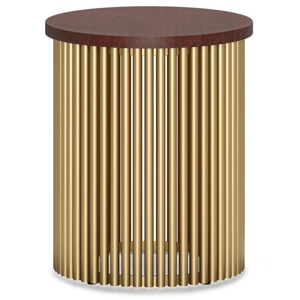 Simpli Home Demy 18 in. W Cognac and Gold Metal and Wood Accent Table ...