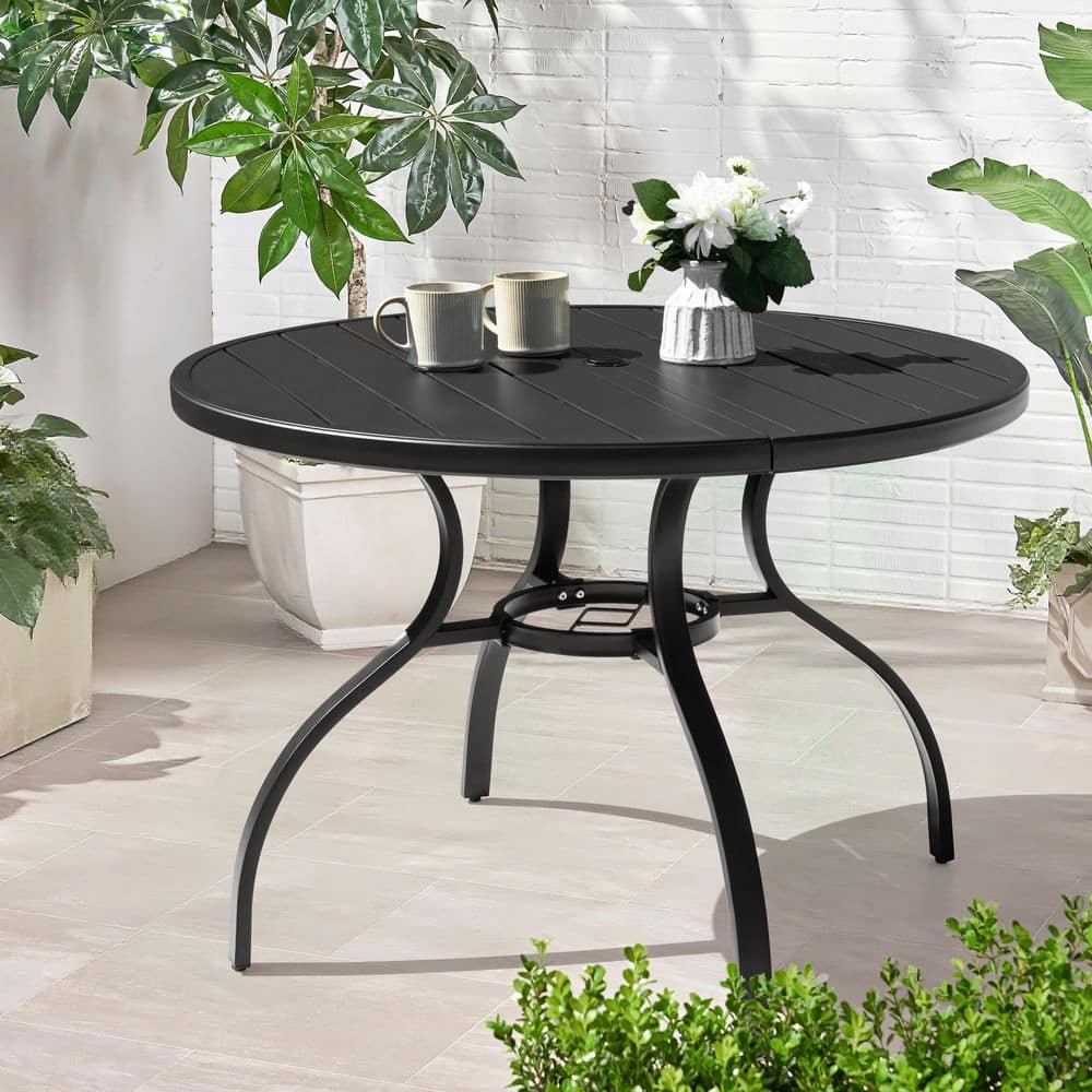 Reviews for Nuu Garden Black Round Metal Outdoor Dining Table with ...